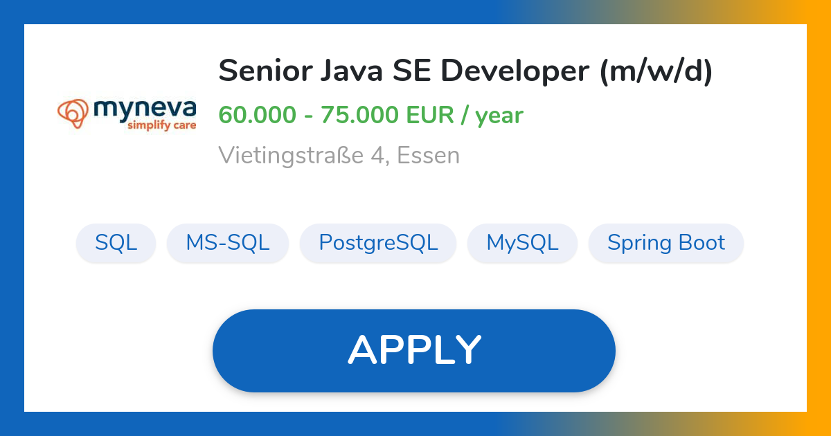 Senior Java SE Developer (m/w/d) Job in Essen | myneva Group GmbH