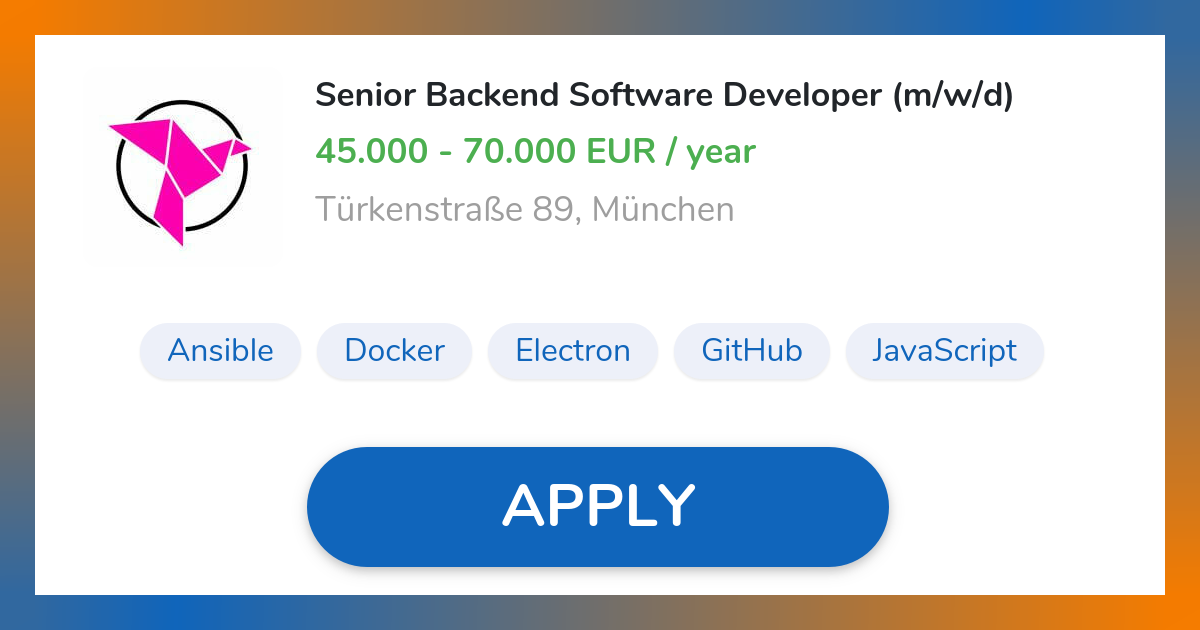 Senior Backend Software Developer (m/w/d) Job in München | The Playmaker Munich